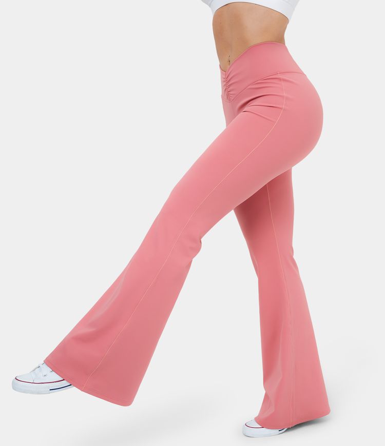 Leggings De Yoga Acampanados Con Bolsillo Trasero Fruncido En Forma De