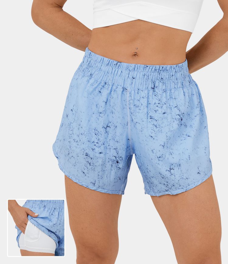 Women's Mid Rise Drawstring Side Pocket Antislip Dolphin Hem Geometric ...