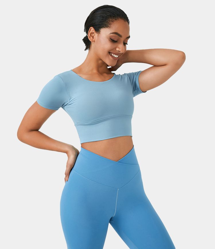 Women's In My Feels Round Neck Short Sleeve Backless Crisscross Cropped ...